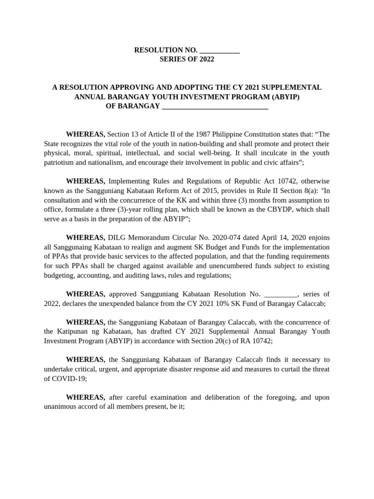 SK RESOLUTION Supplemental ABYIP | PDF