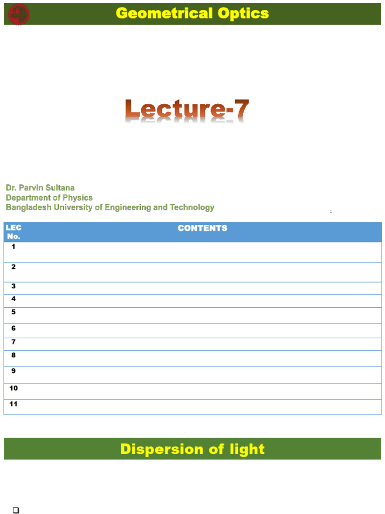 Lecture 7 - Geometrical Optics - Psmony | PDF
