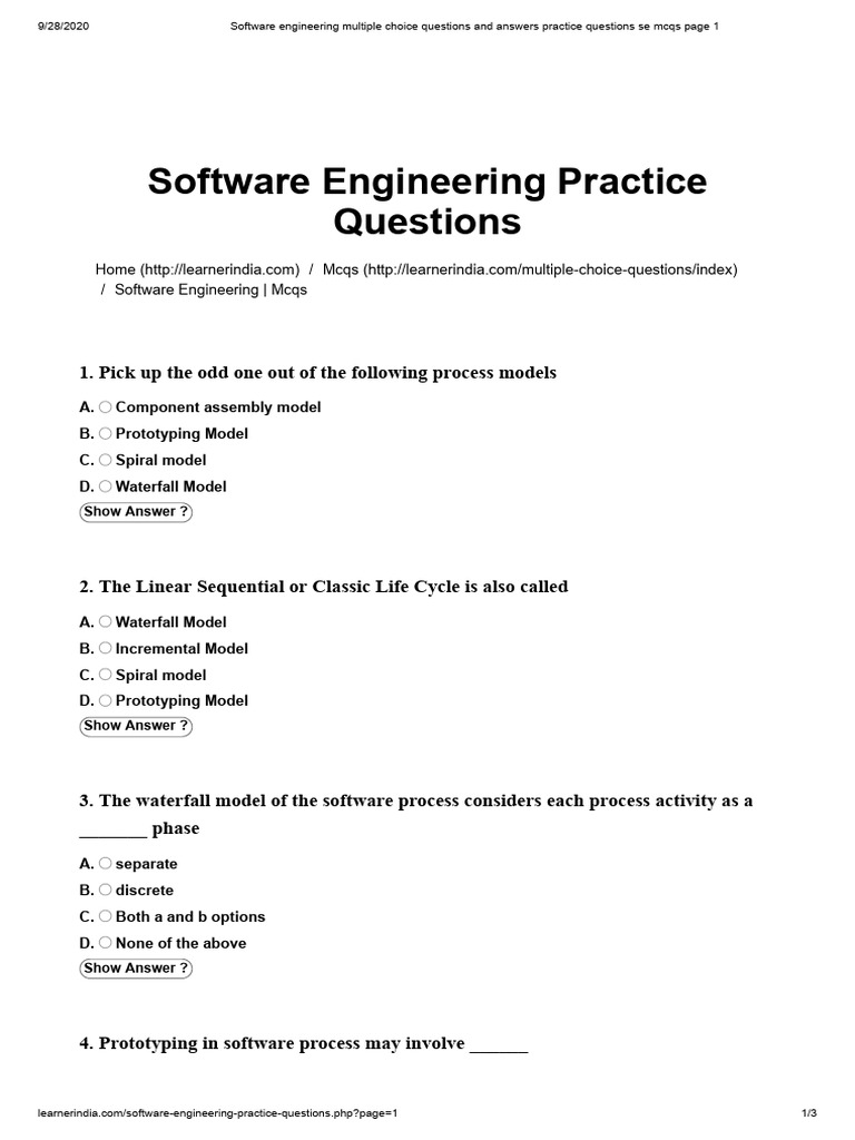 Software Engineering Multiple Choice Questions and Answers Practice Questions Se Mcqs Page 1 | PDF