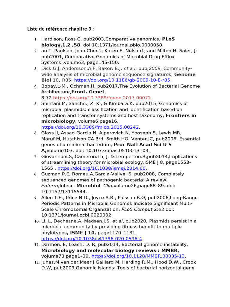 Liste de Référence Chapitre 3 | PDF