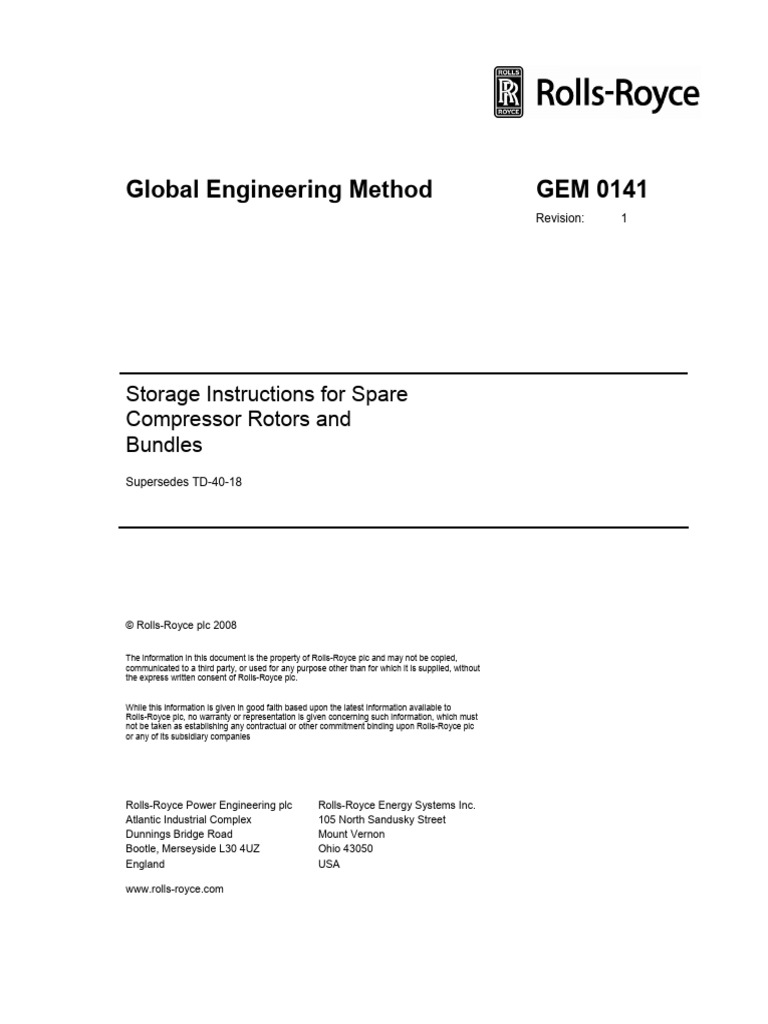 GEM 0141 - Storage Instructions For Spare Compressor Rotors and Bundles ...