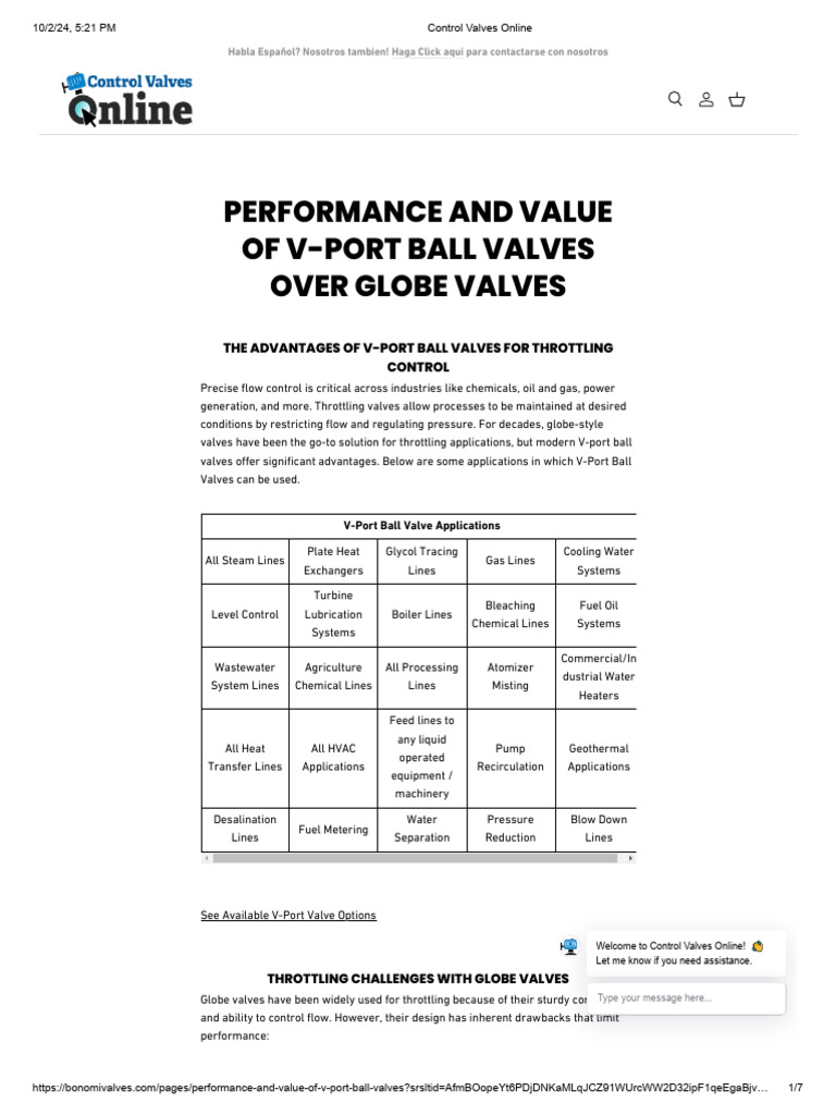 Performance and Value of V-Port Ball Valves Over Globe Valves | PDF