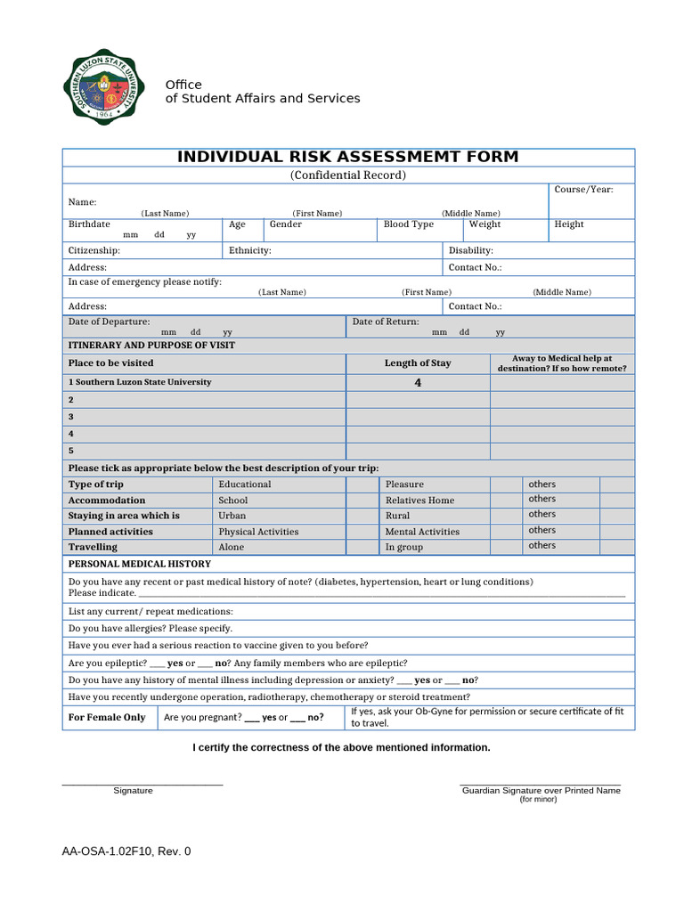 FORM 3 Individual Risk Assessment | PDF