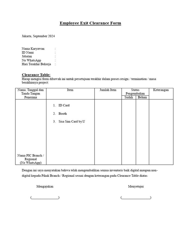 Employee Exit Clearance Form | PDF