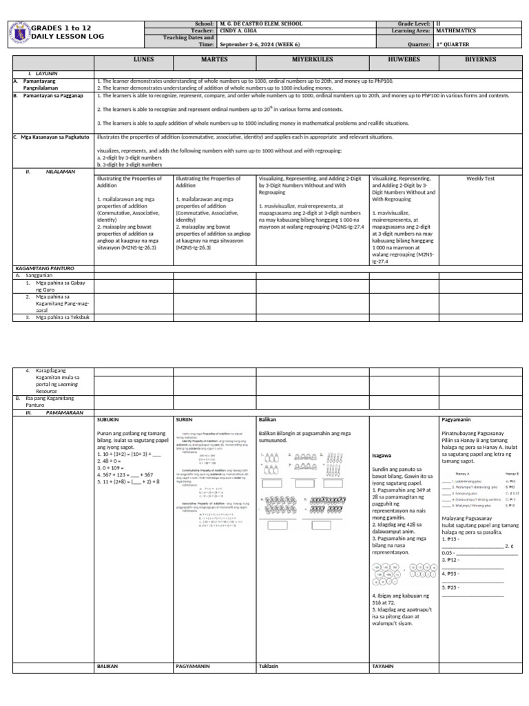 DLL Mathematics-2 Q1 W6 | PDF