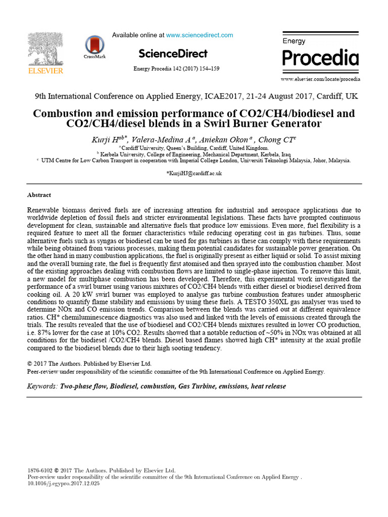 Combustion and Emission Performance of CO2:CH4:Biodiesel and CO2:CH4:Diesel Blends in A Swirl ...