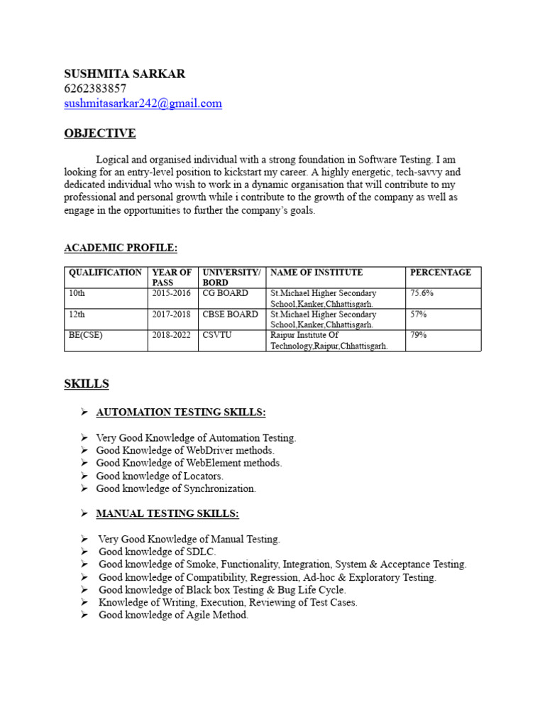 SUSHMITA SARKAR CV | PDF