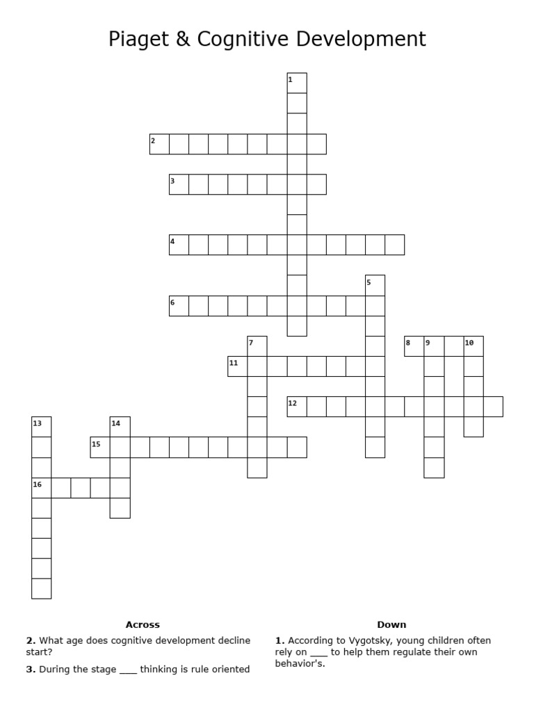 Piaget & Cognitive Development - Crossword Labs | PDF