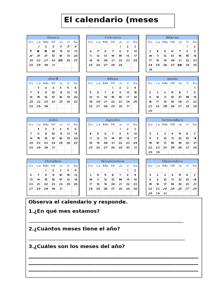 Fichas de Matematica El Calendario | PDF
