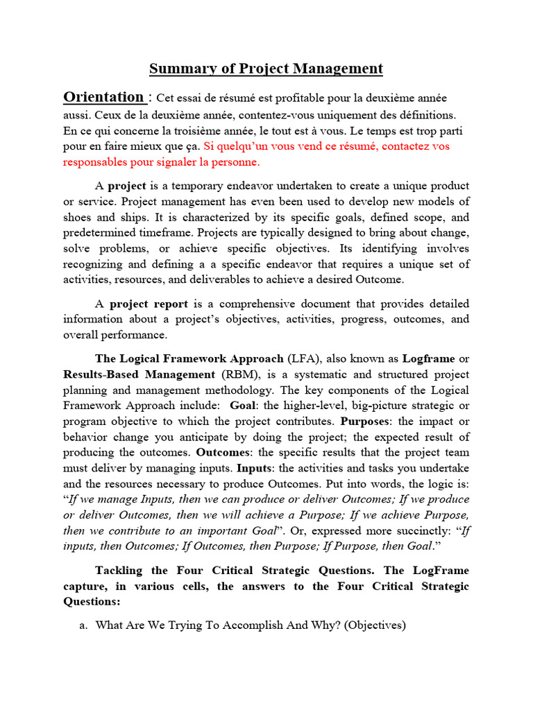 Summary of Project Management | PDF