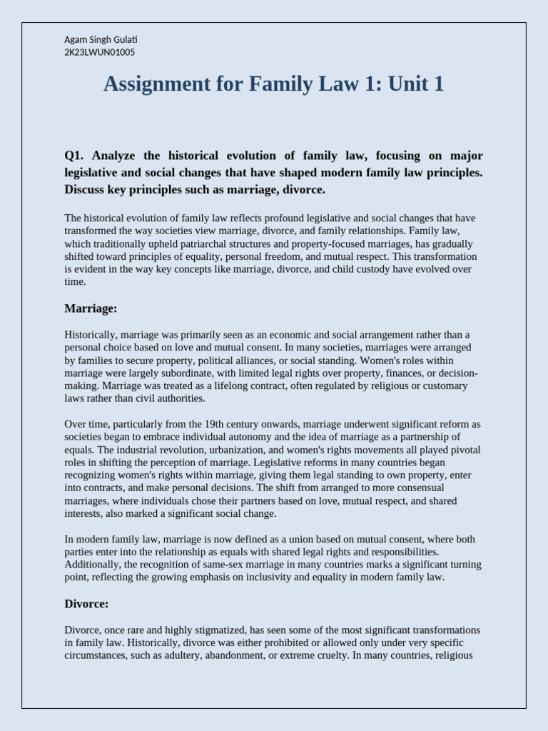 Assignment For Family Law 1 | PDF | Divorce | Family