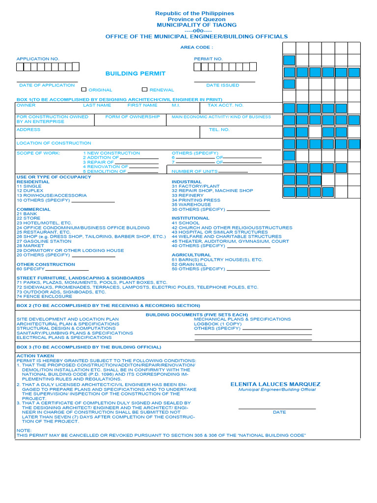 Tiaong Building Permit Forms | PDF