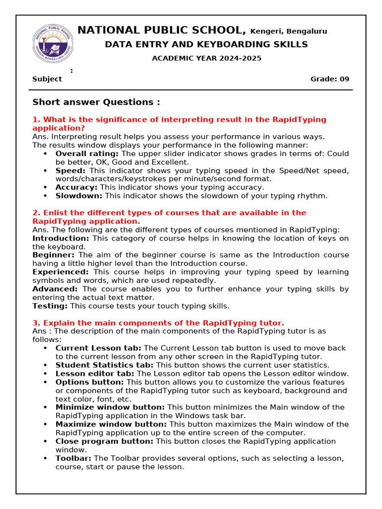 Unit 2 Data Entry and Keyboarding Skills Notes Final | PDF