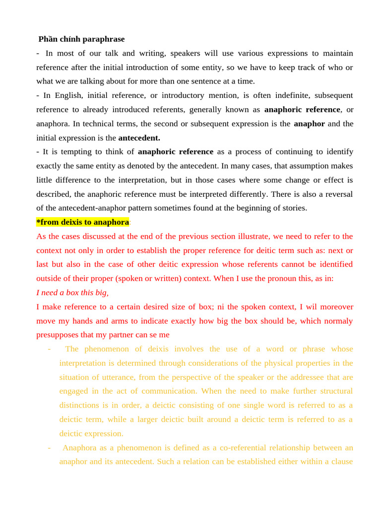 Anaphoric Reference | PDF