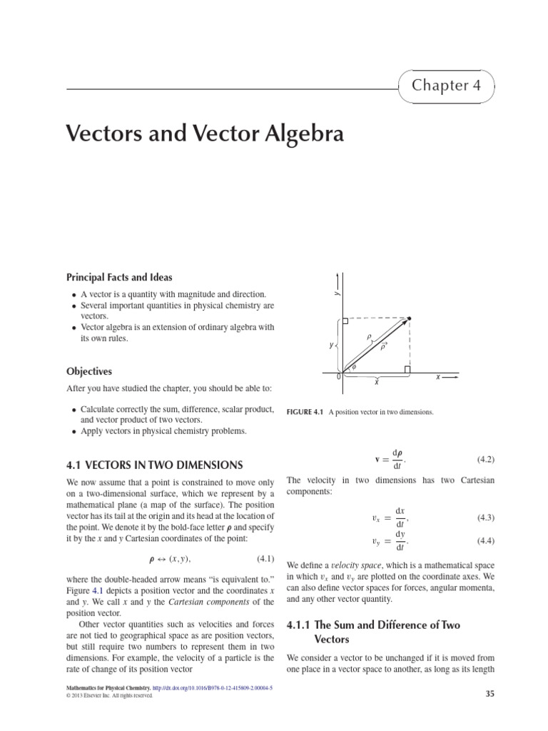 Chapter 4 - Vectors and Vector Algebr - 2013 - Mathematics For Physical Chemistr | PDF