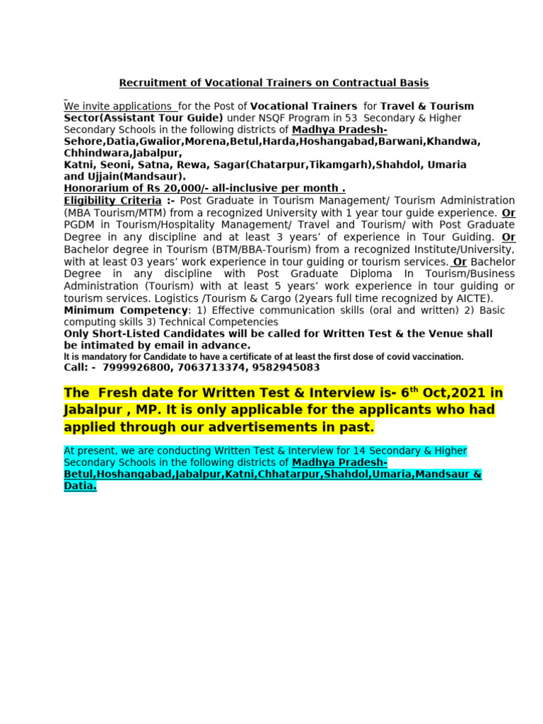 Recruitment of Vocational Trainers | PDF