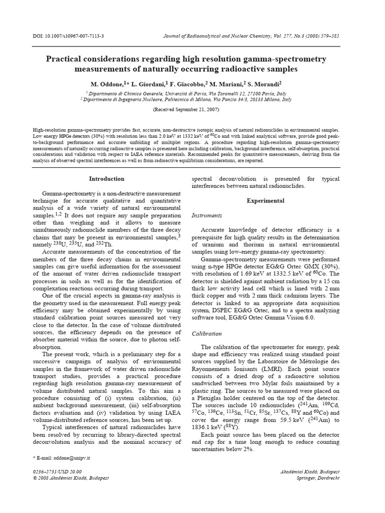 Practical Considerations Gamma-Spectrometry | PDF
