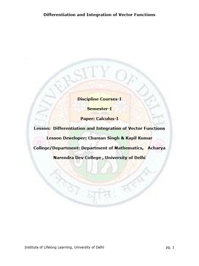 Differentiation and Integration of Vector Functions | PDF