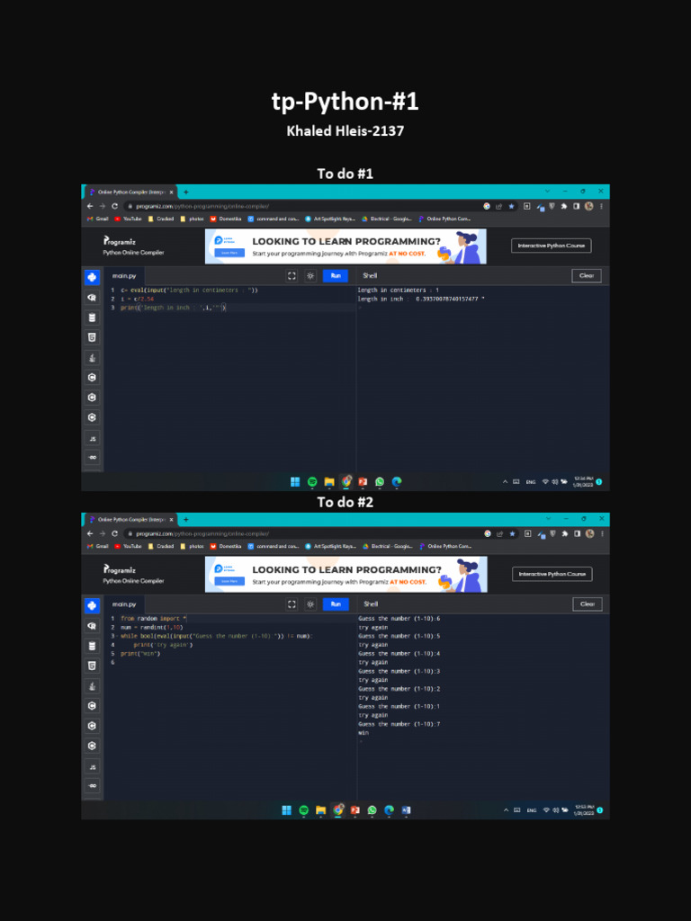 Tp-Python-#1: Khaled Hleis-2137 Todo#1 | PDF