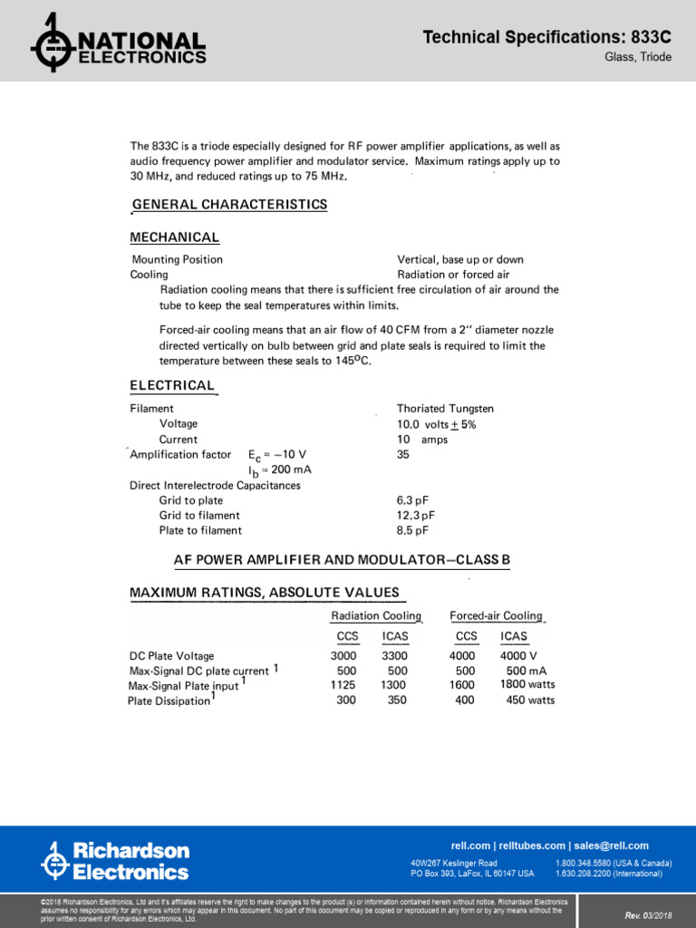 Technical Specifications: 833C: General Characteristics Mechanical | PDF