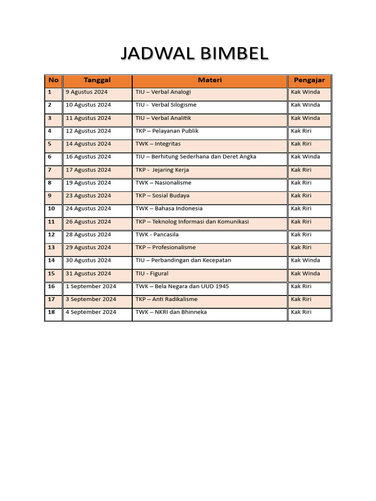 Jadwal Bimbel | PDF
