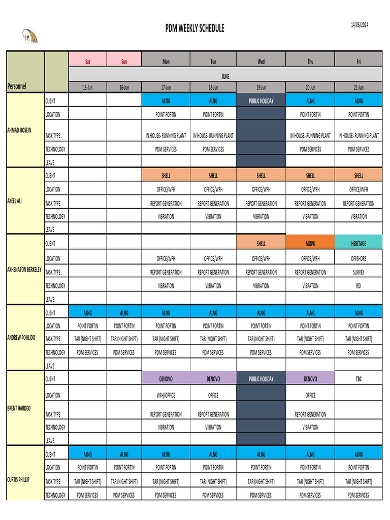 PDM Work Schedule 2024-1 | PDF | Shift Work | Physiology
