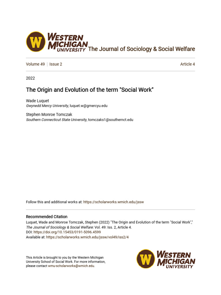 The Origin and Evolution of The Term Social Work | PDF