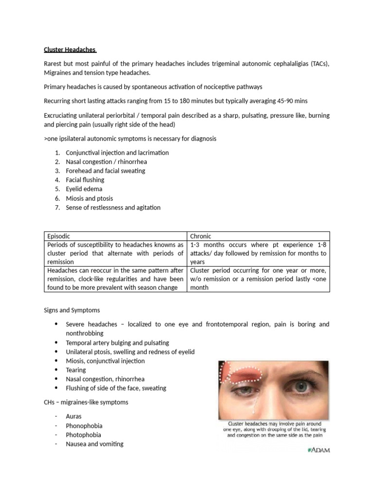 Cluster Headaches | PDF