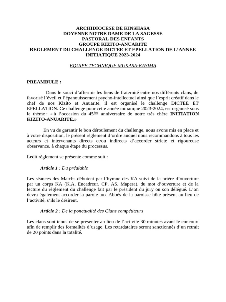 Règlement de La Dictée Epellation | PDF