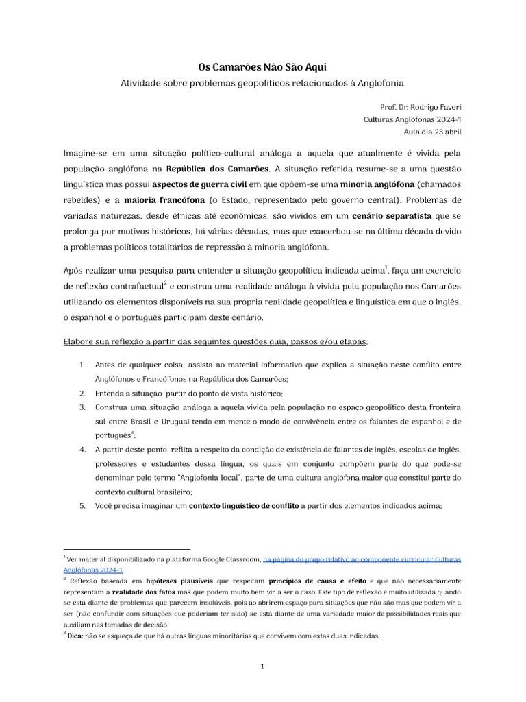 Conflito Linguístico: Anglofonia nos Camarões | PDF | Língua inglesa ...