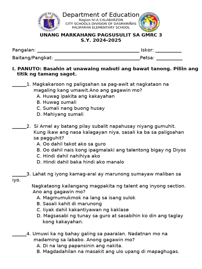Esp3 1st Periodical Test Pdf