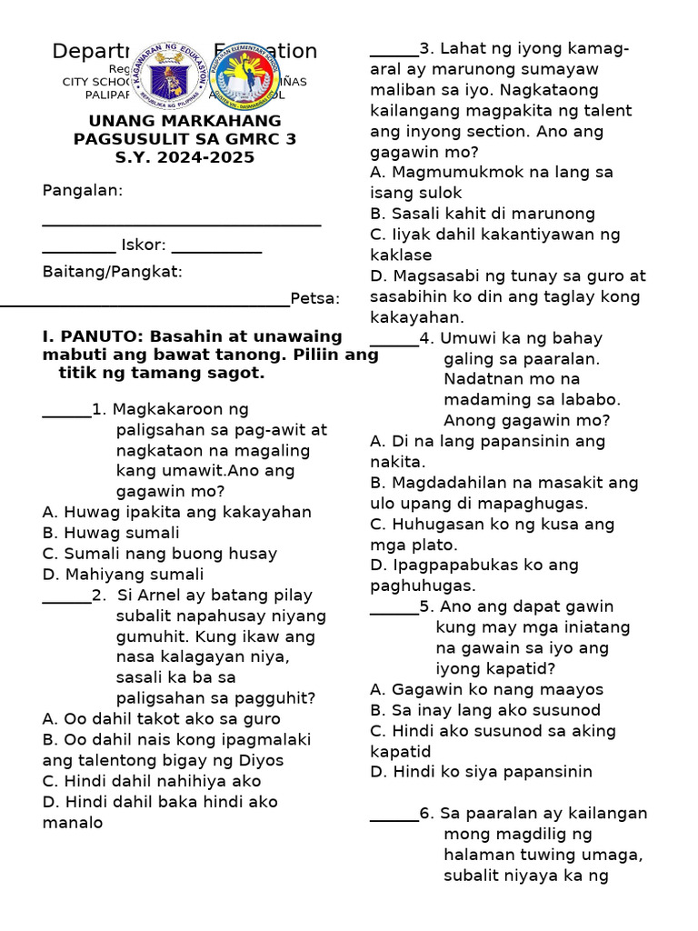 Esp3 1st Periodical Test Pdf