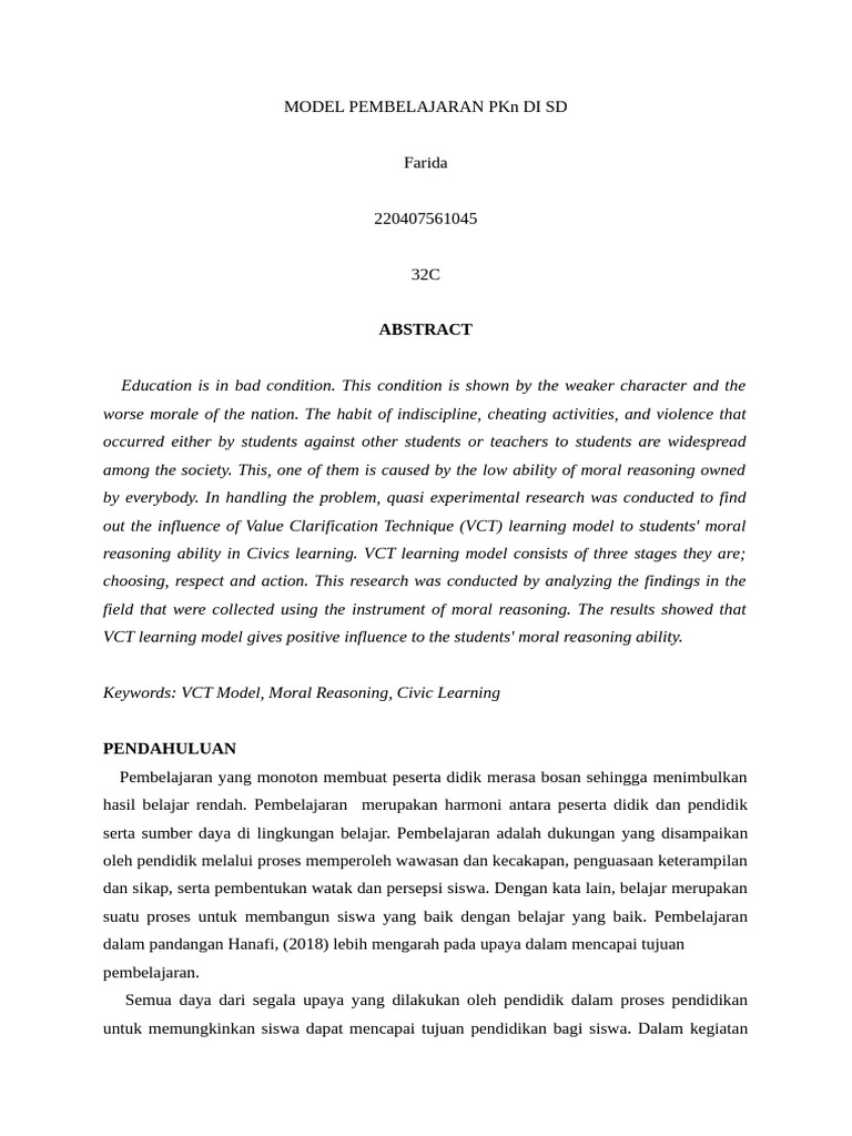 Model Pembelajaran PKN Fidaacanti | PDF