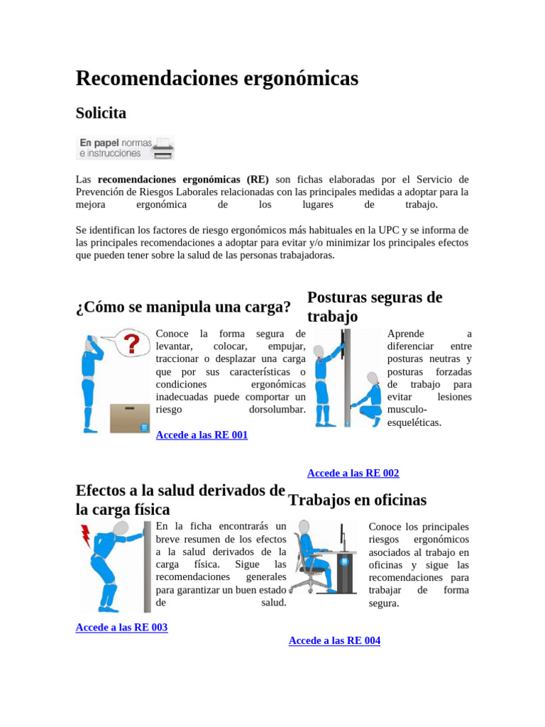 Recomendaciones Ergonómicas | PDF