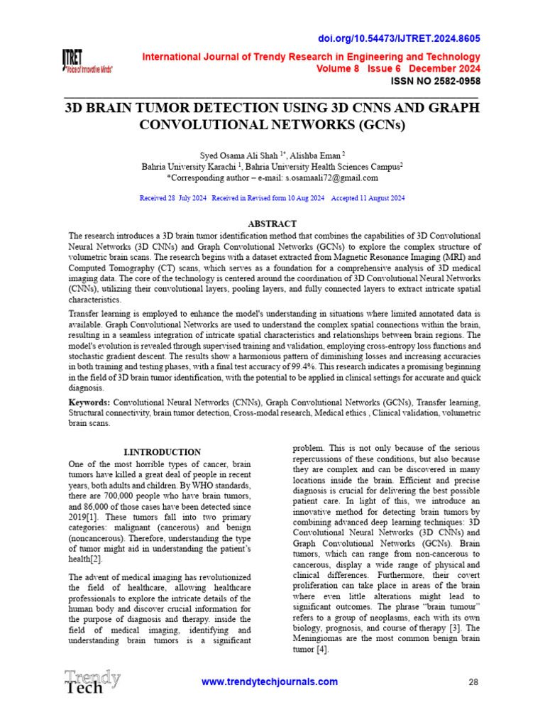 3D BRAIN TUMOR DETECTION USING 3D CNNS AND GRAPH CONVOLUTIONAL NETWORKS (GCNS) | PDF | Medical ...