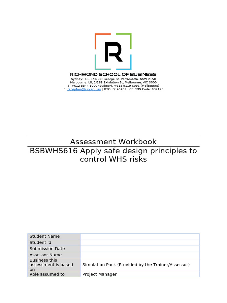 BSBWHS616 Assessment Workbook - V1.2 July 2024 | PDF