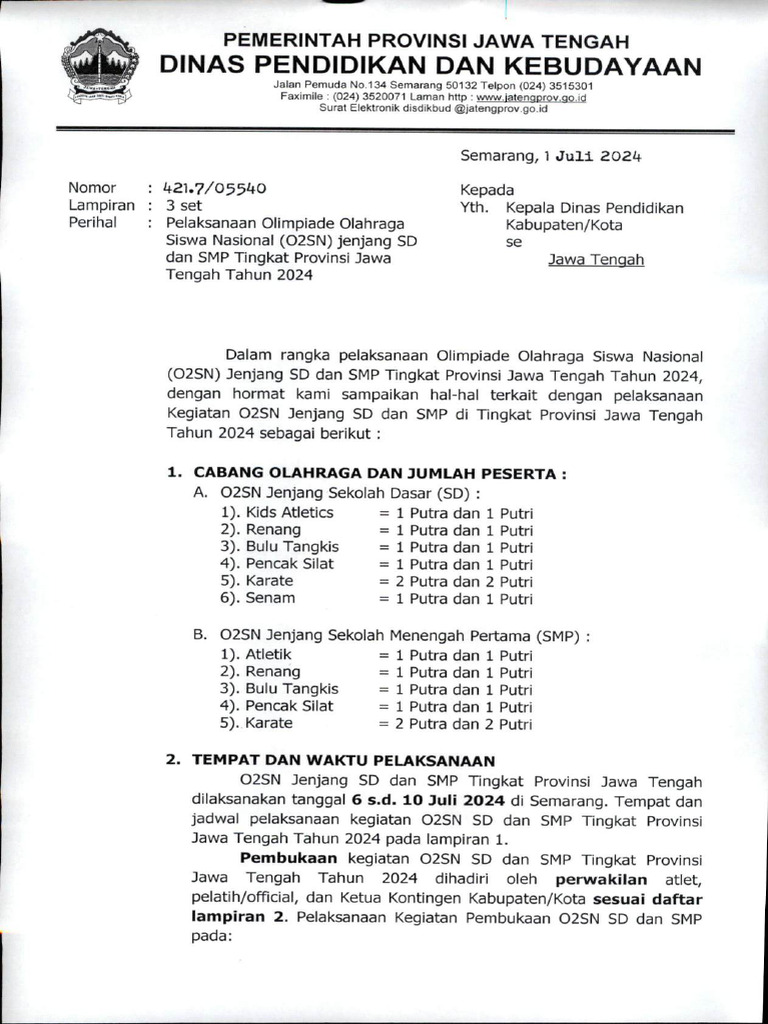 06-Pelaks O2SN SD Dan SMP TK Prov Jateng Tahun 2024 | PDF