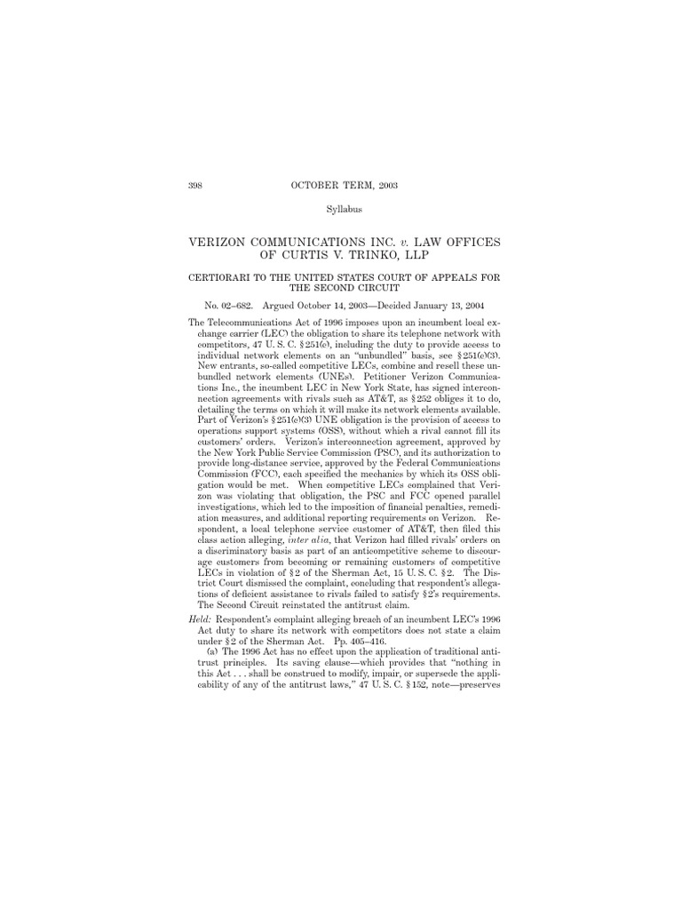 Verizon V Trinko | PDF