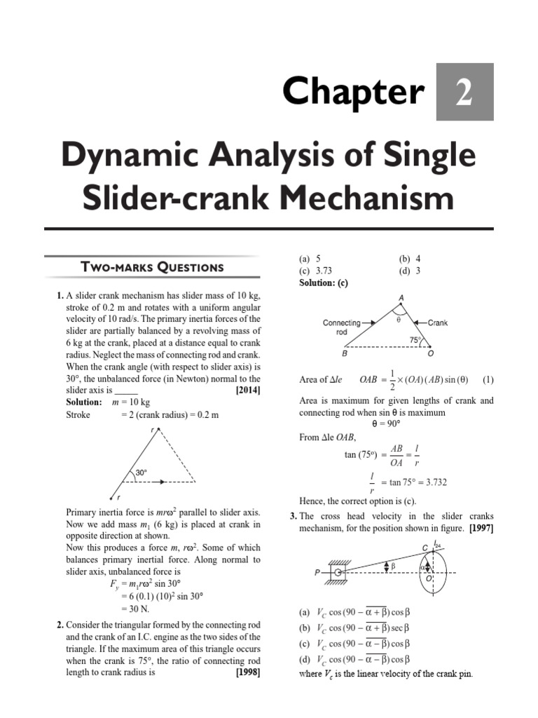 Dynamic Analysis of Single Slider-Crank Mechanism: Two-Marks Questions ...