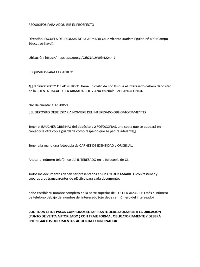 REQUISITOS PARA ADQUIRIR EL PROSPECTO | PDF