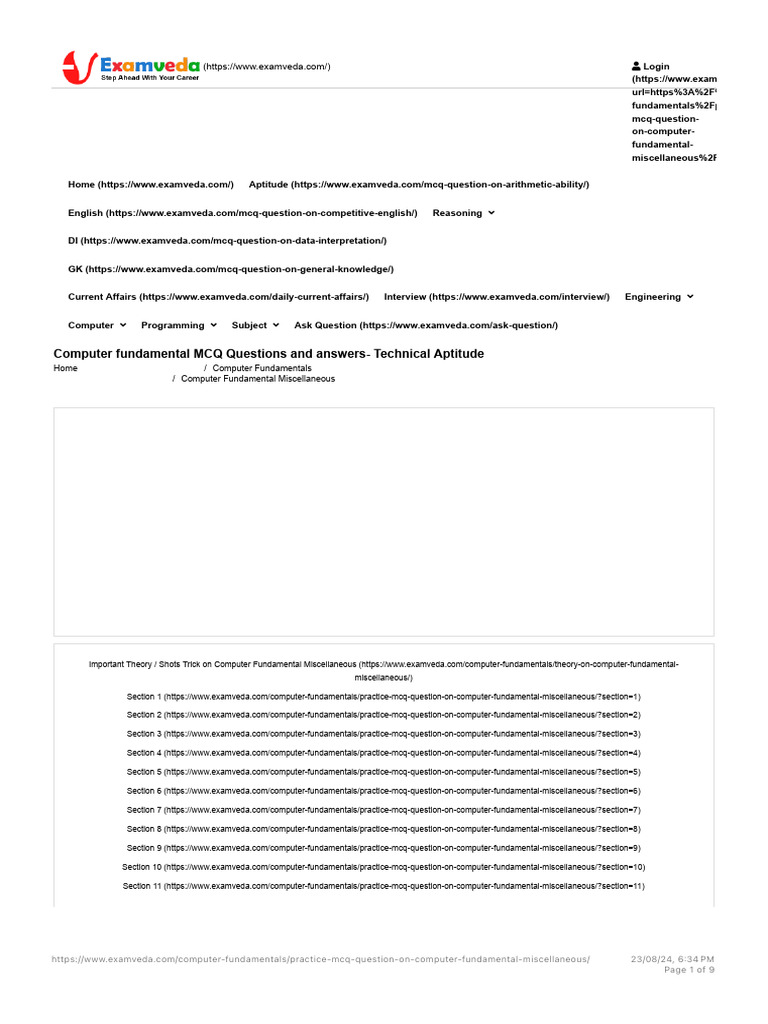 Computer Fundamental MCQ Questions and Answers- Technical Aptitude | PDF Computer Fundamental MCQ Questions and Answers- Technical Aptitude | PDF