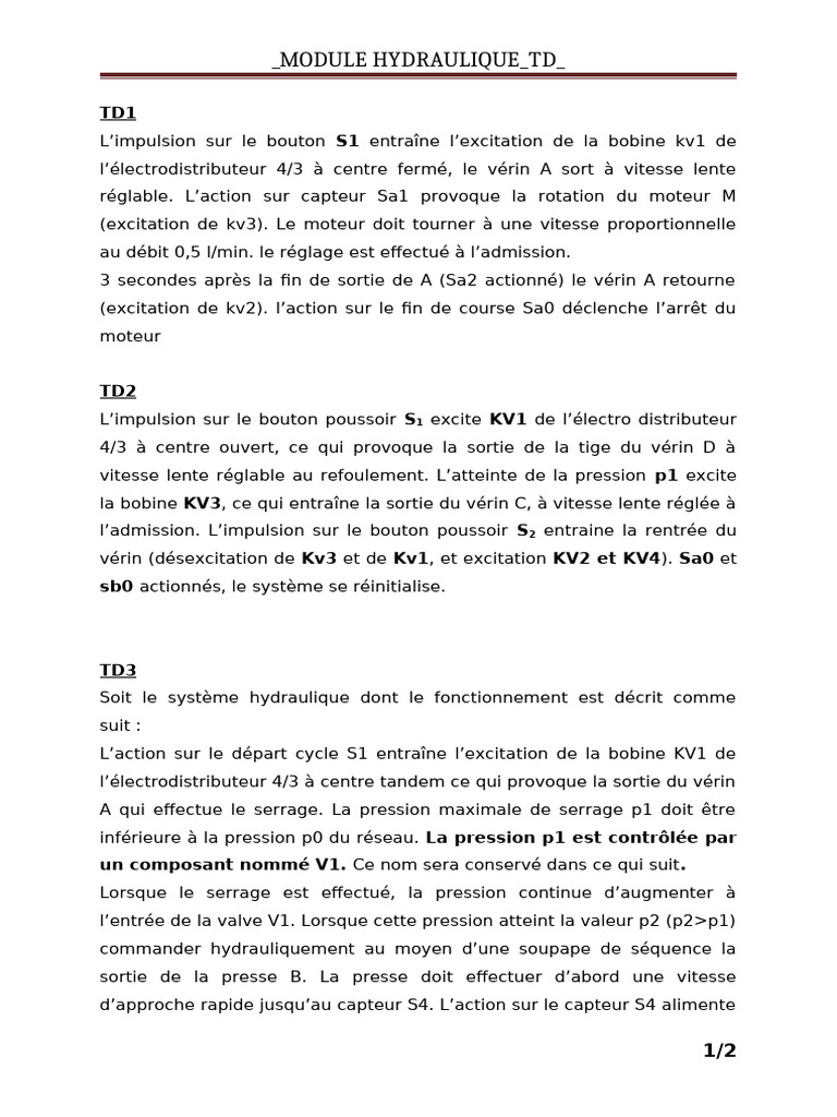 Esp Dic2 TD Hydraulique | PDF