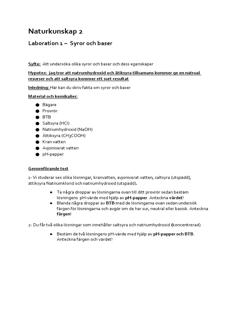 Kopia Av Laboration 1 - Syror Och Baser | PDF
