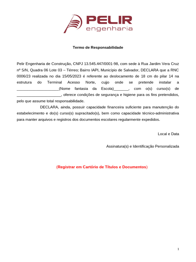 Termo de Responsabilidade Modelo | PDF