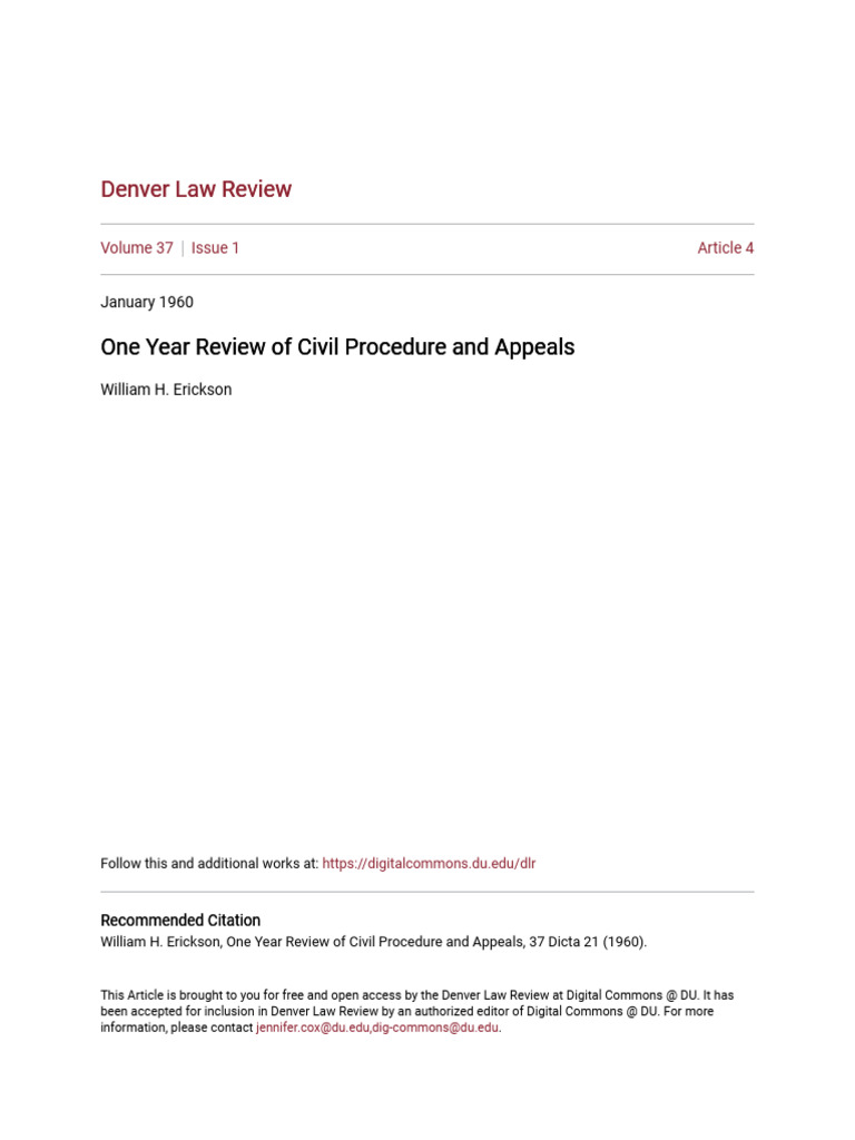 One Year Review of Civil Procedure and Appeals | PDF