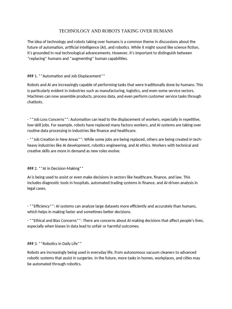 TECHNOLOGY AND ROBOTS TAKING OVER HUMANS | PDF