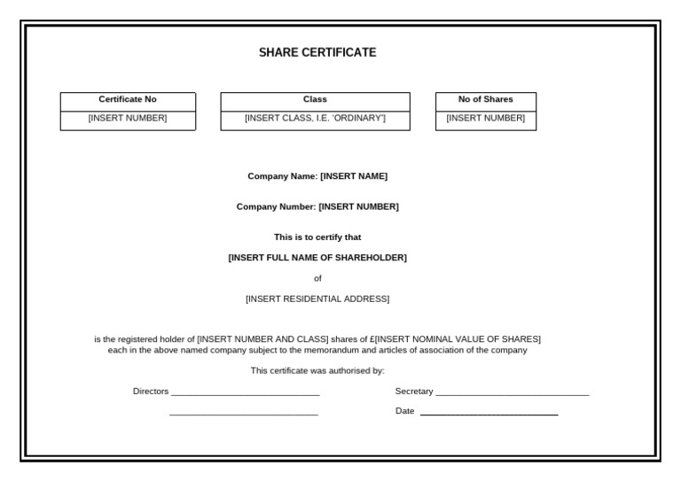 Share Certificate Template Example | PDF