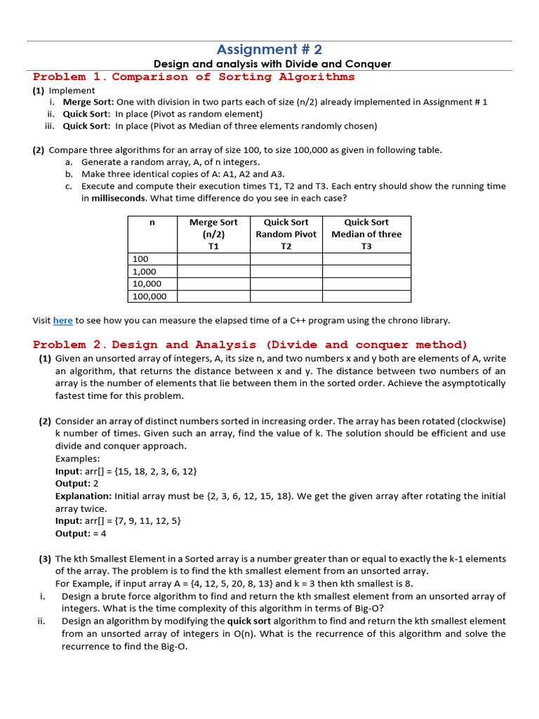 Assignment 2 Divide and Conquer | PDF