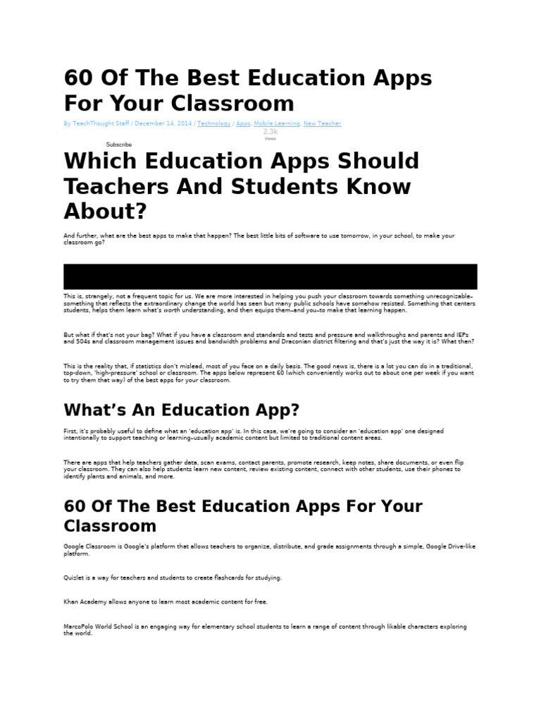 60 of The Best Education Apps For Your Classroom | PDF