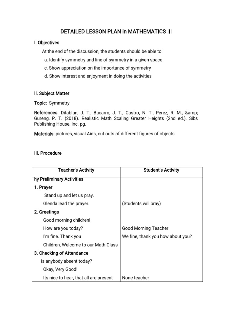 LESSON PLAN IN MATH Grade 3 | PDF | Symmetry | Rectangle